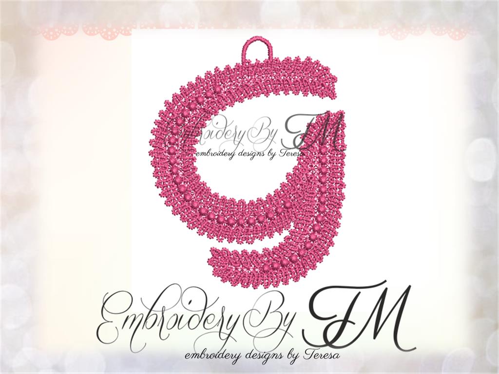 Lace letter G/4x4 hoop – Embroidery by TM - designs by Teresa s.r.o.