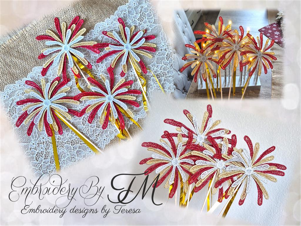 Fireworks FSL/ 5x7 hoop – Embroidery by TM - designs by Teresa