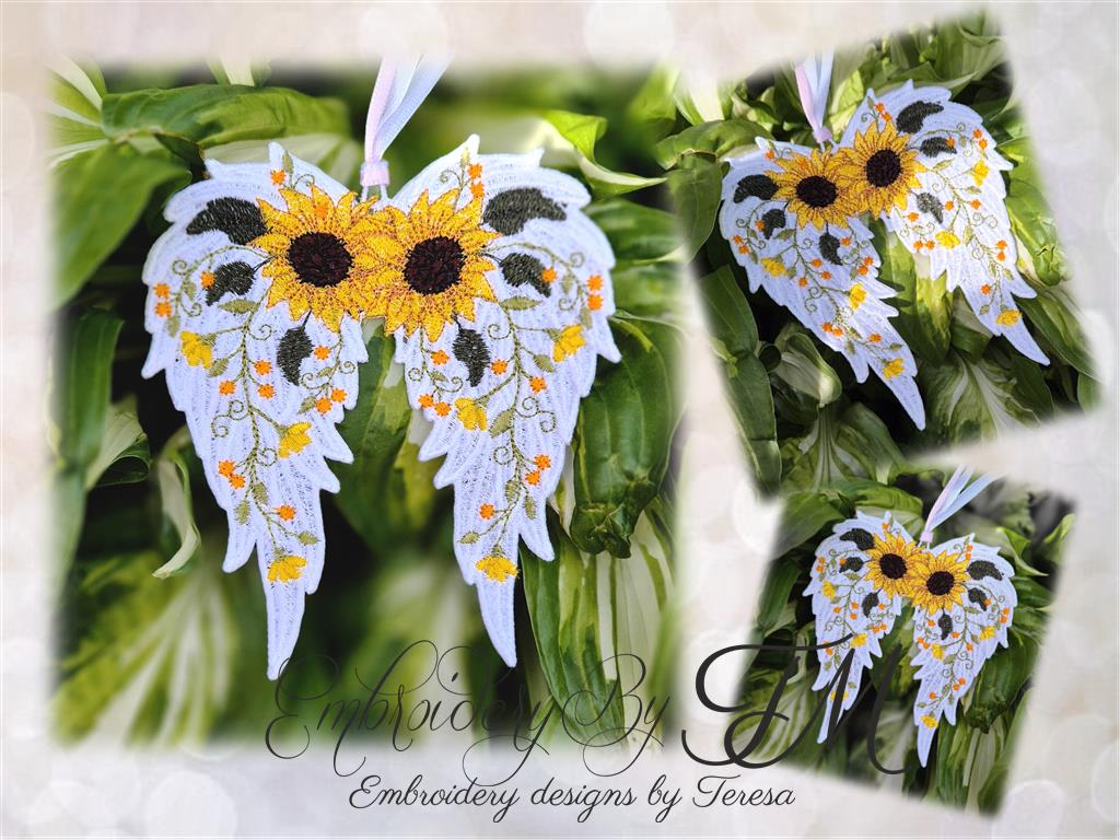 Wings with sunflowers/ 5x7 hoop – Embroidery by TM - designs by Teresa