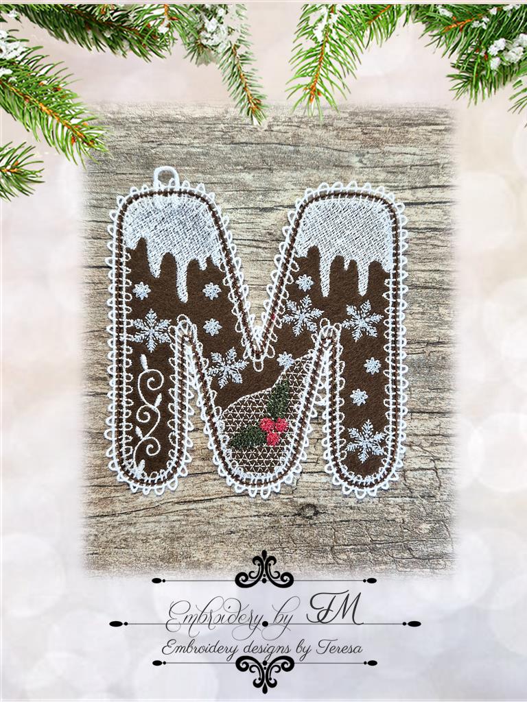 M gingerbread alphabet/5x7 hoop/combination of felt and lace ...