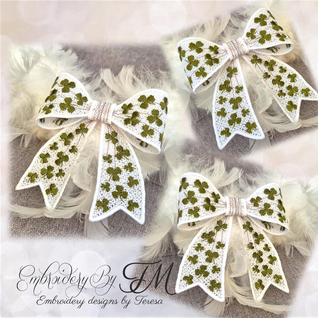 Bow with three-leaf clover/ 5x7 hoop – Embroidery by TM - designs by Teresa