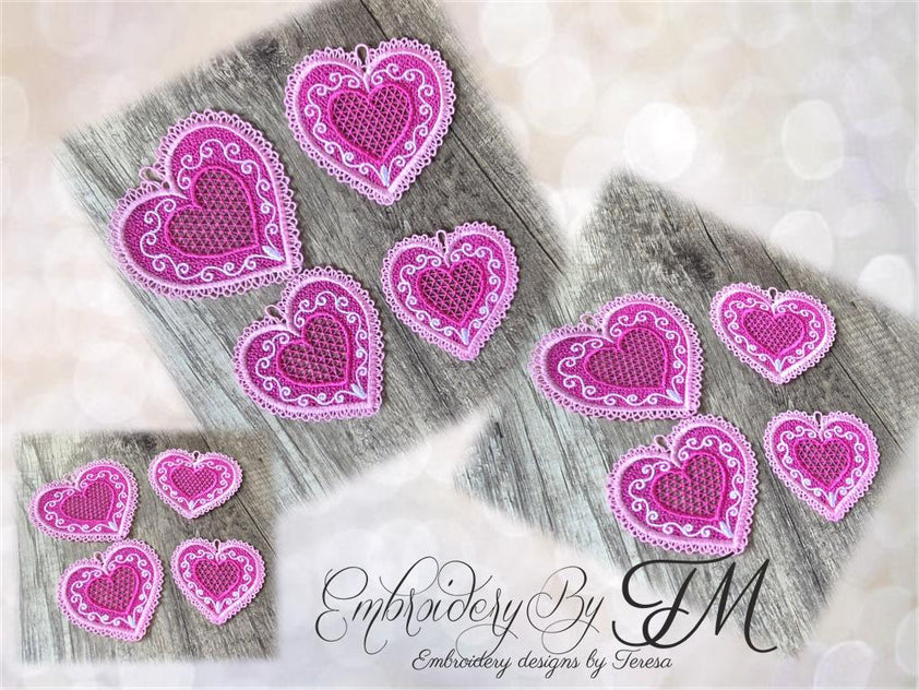 Pink hearts in four sizes/4x4 hoop – Embroidery by TM - designs by Teresa