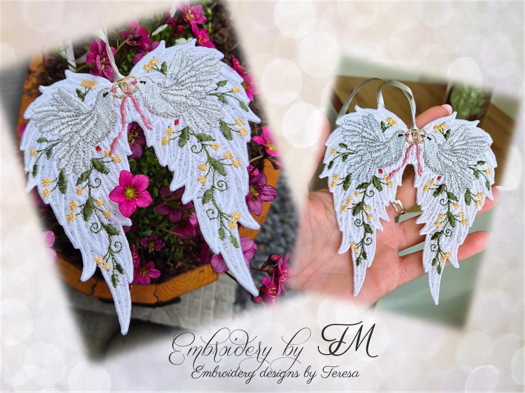 Wings with Dove / 5x7 hoop – Embroidery by TM - designs by Teresa