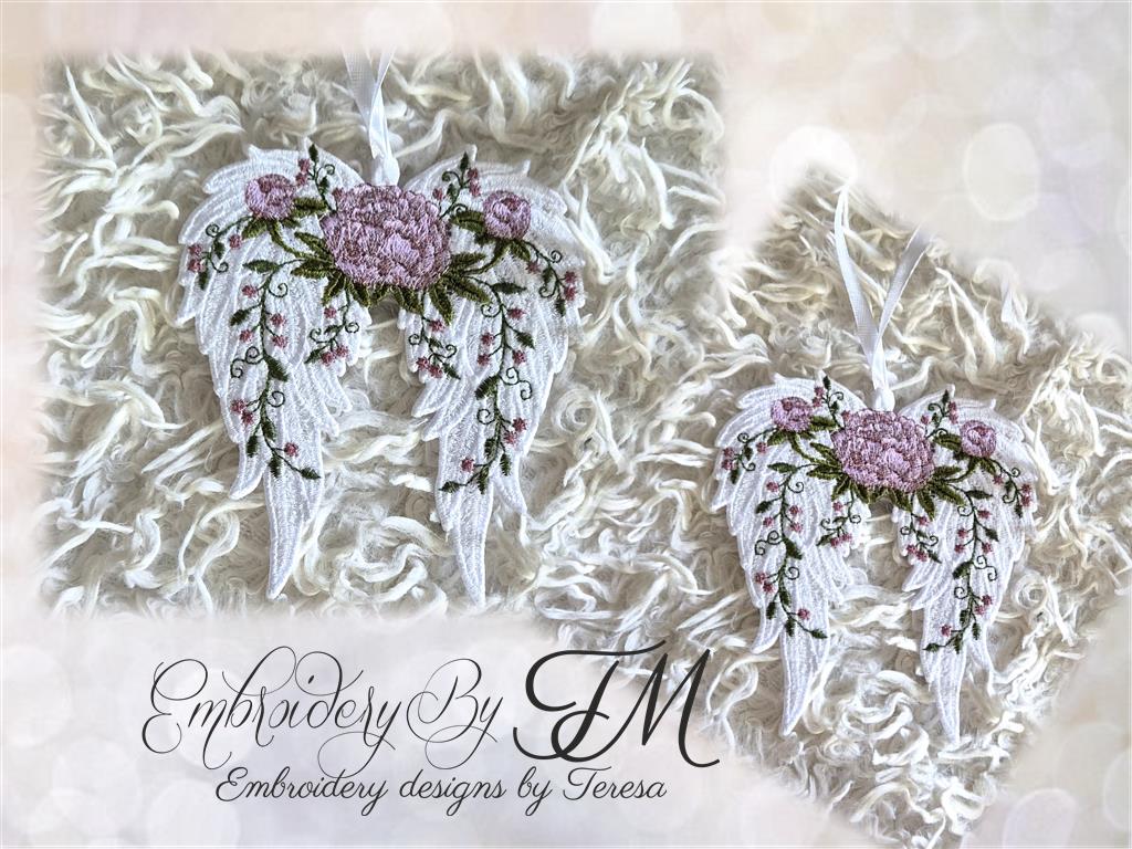 Wings with peonies/5x7 hoop – Embroidery by TM - designs by Teresa