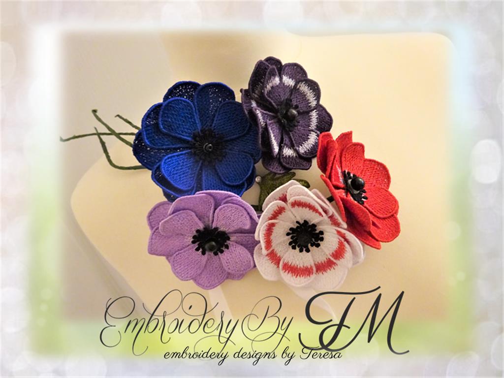 Anemone FSL – Embroidery by TM - designs by Teresa