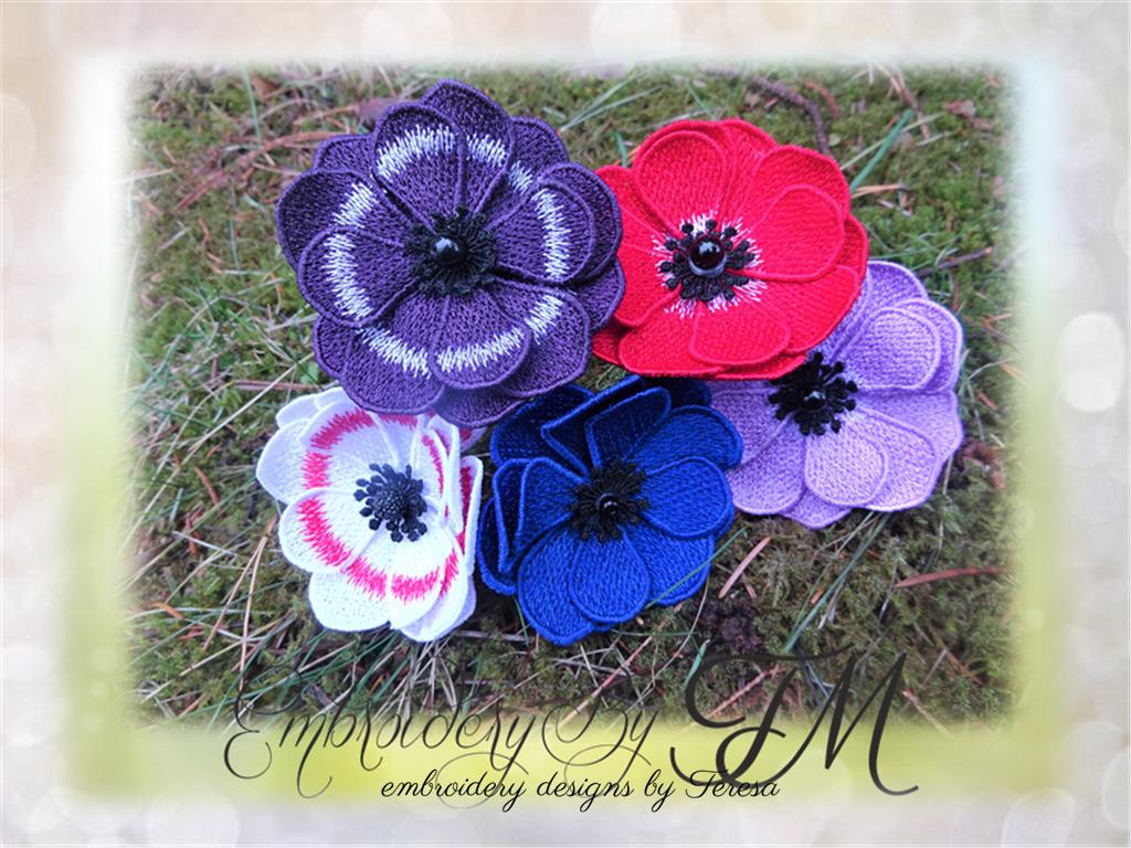 Anemone FSL – Embroidery by TM - designs by Teresa