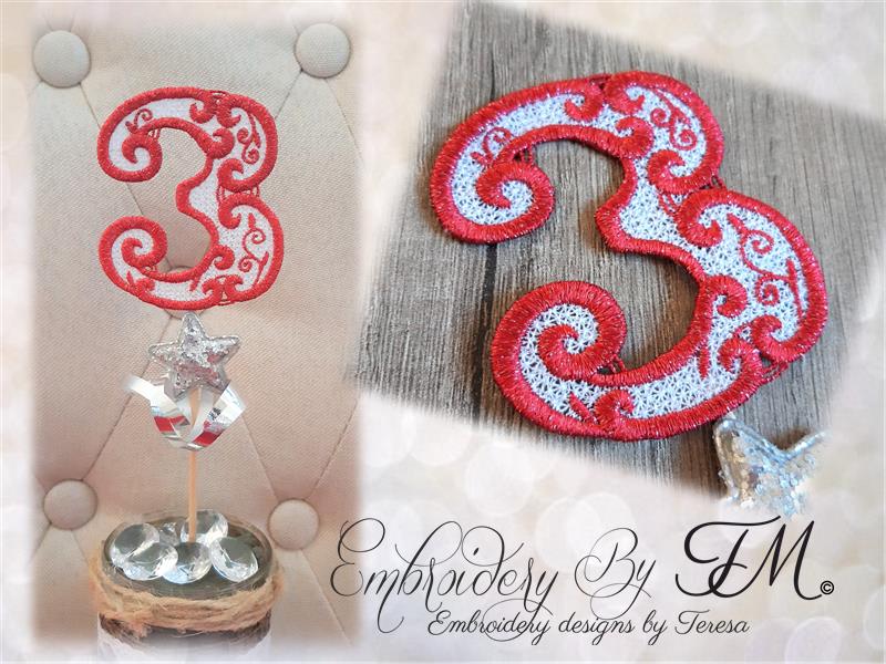 Number FSL 3 with ornaments / 4x4 hoop – Embroidery by TM - designs by ...