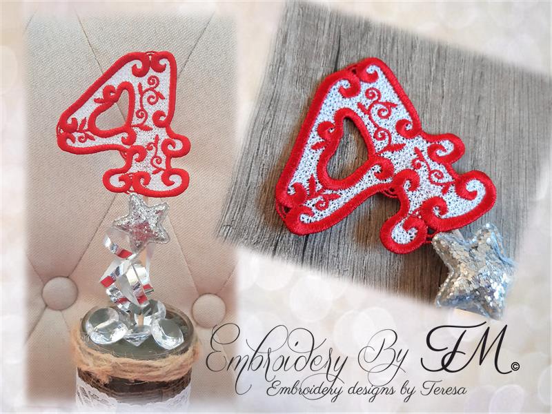 Number FSL 4 with ornaments / 4x4 hoop – Embroidery by TM - designs by ...