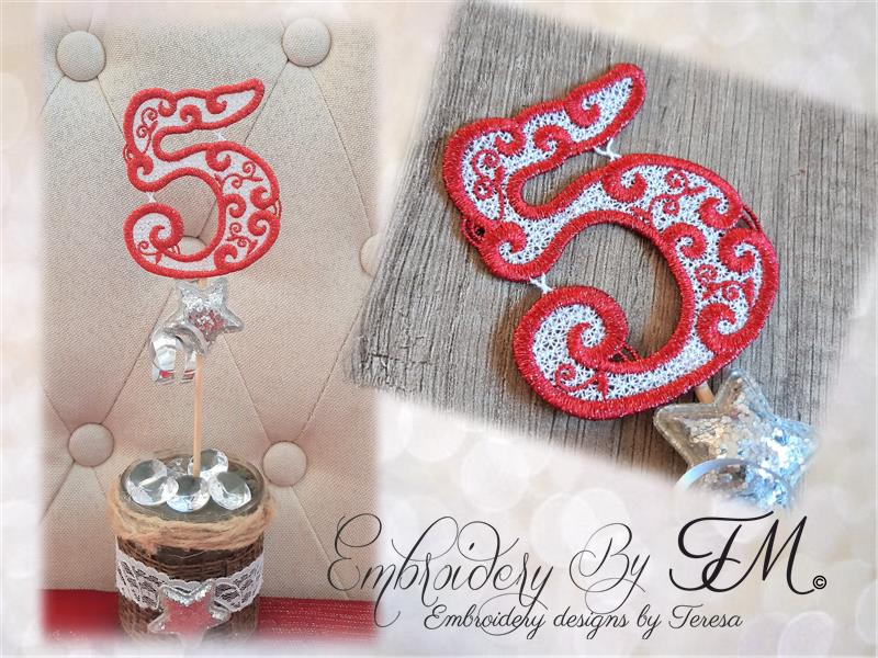Number FSL 5 with ornaments / 4x4 hoop – Embroidery by TM - designs by ...
