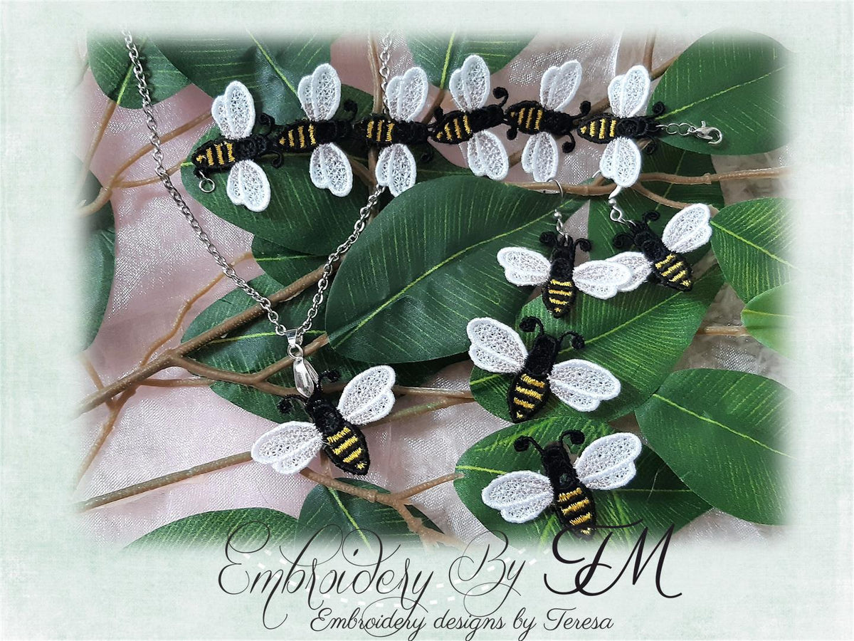 Honey Bee jewelry FSL – Embroidery by TM - designs by Teresa