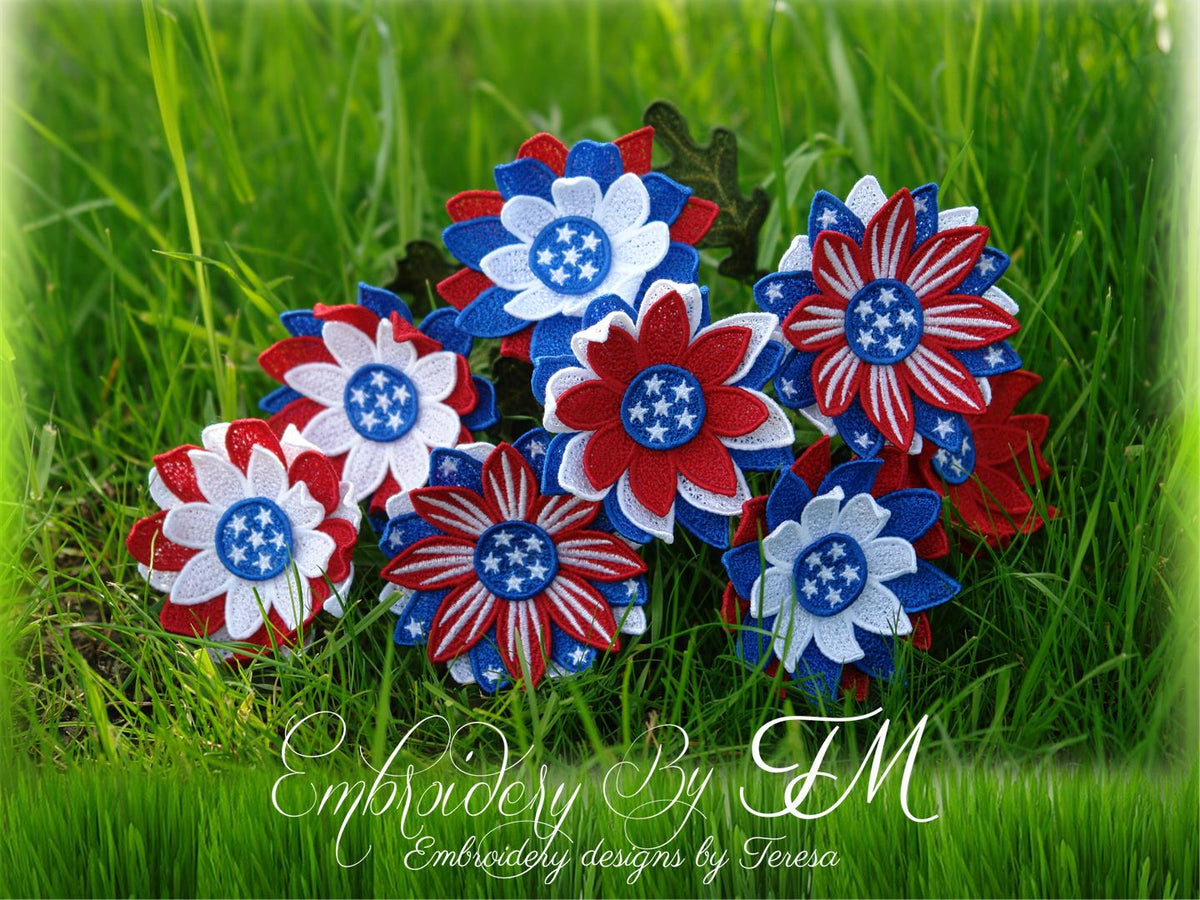 4th of July Flowers / 4x4 hoop / three variations – Embroidery by TM ...