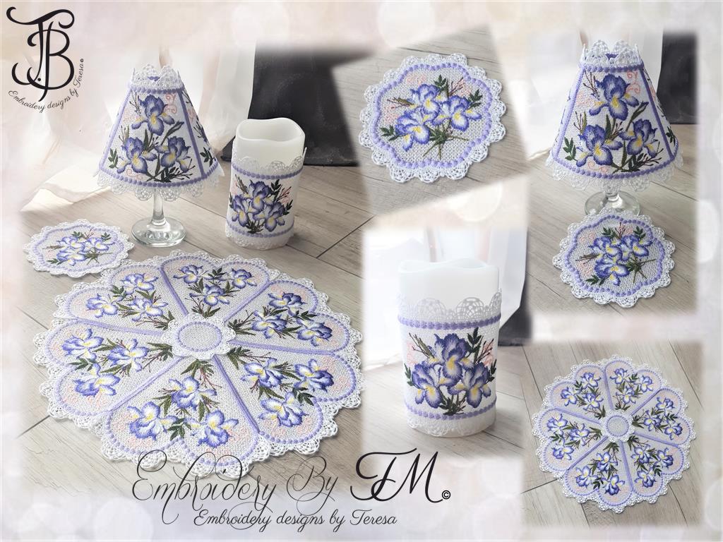 Large set with Iris – Embroidery by TM - designs by Teresa