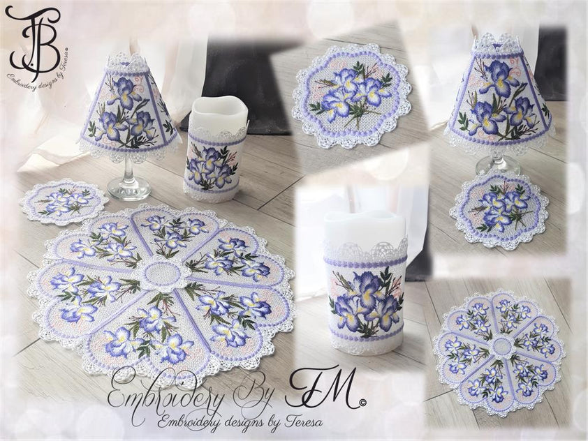 Large set with Iris – Embroidery by TM - designs by Teresa