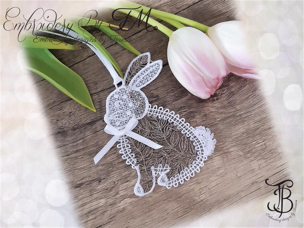 Rabbit FSL No.1/bobbin lace/4x4 hoop – Embroidery by TM - designs by Teresa