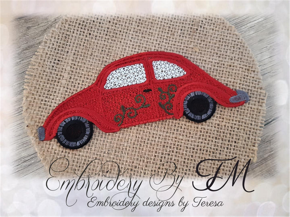 Red car / two sizes – Embroidery by TM - designs by Teresa s.r.o.